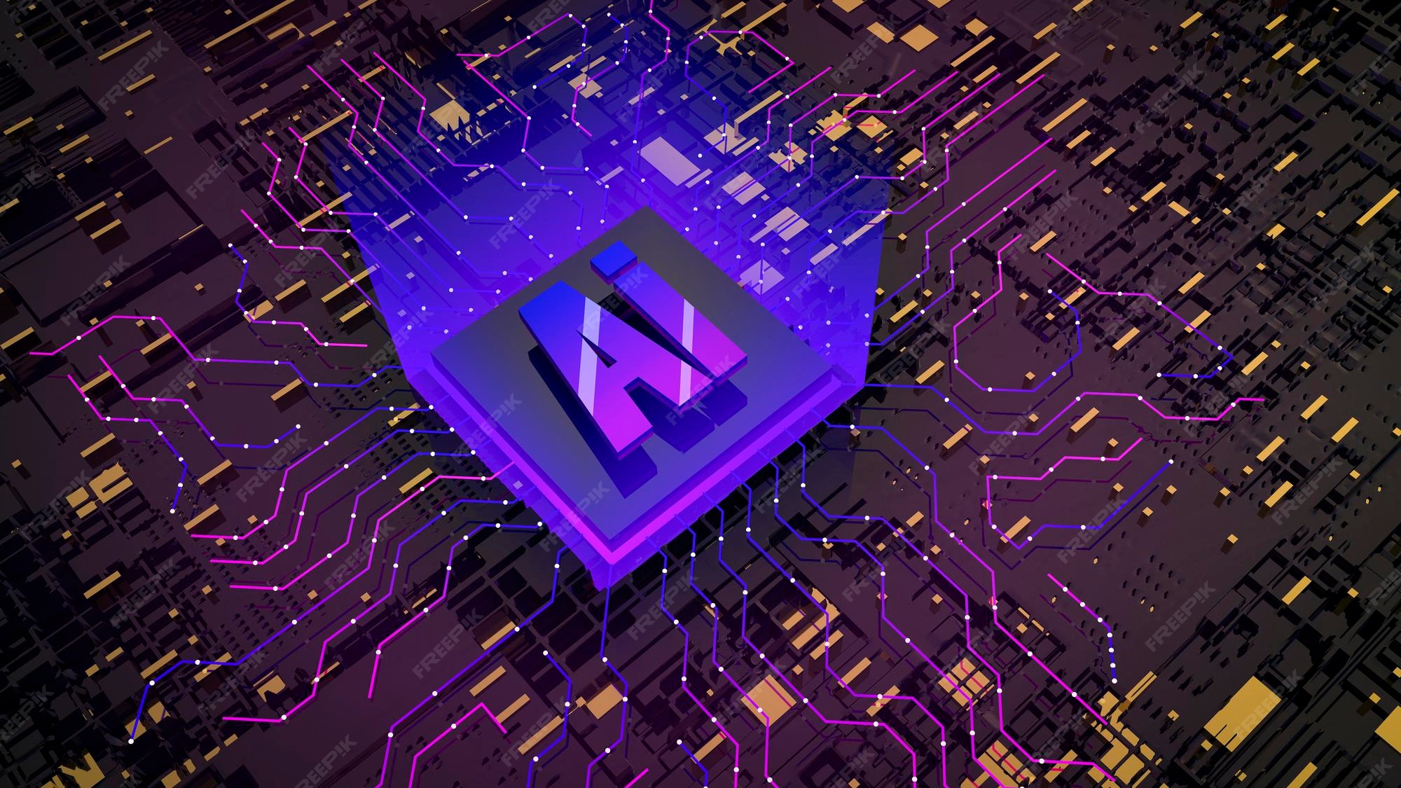 Ai 3d 이미지 개념 디지털 배경에 인공 지능이 있는 컴퓨터 마이크로프로세서 디지털 배경에 인공 지능이 있는 컴퓨터 마이크로