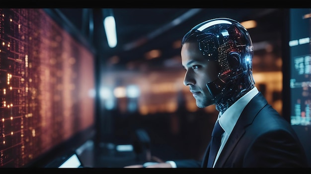 Premium Photo | AI Artificial Intelligence Business man using AI technology for data analysis ...