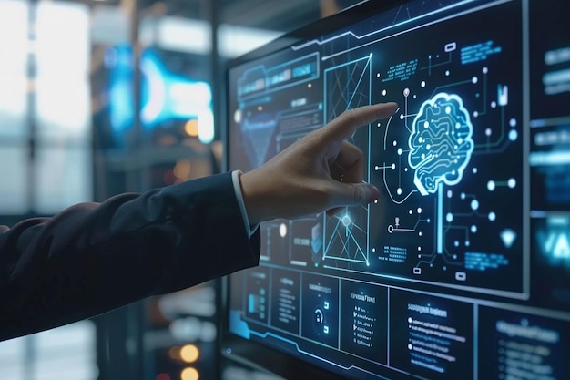 AI Artificial Intelligence Business man using AI technology for data analysis coding computer ...