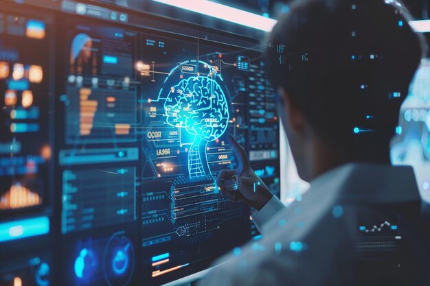 Premium Photo | AI Artificial Intelligence Business man using AI technology for data analysis ...