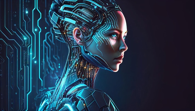 Premium Photo | AI Artificial intelligence humanoid side portrait with ... Premium Photo | AI Artificial intelligence humanoid side portrait with ...