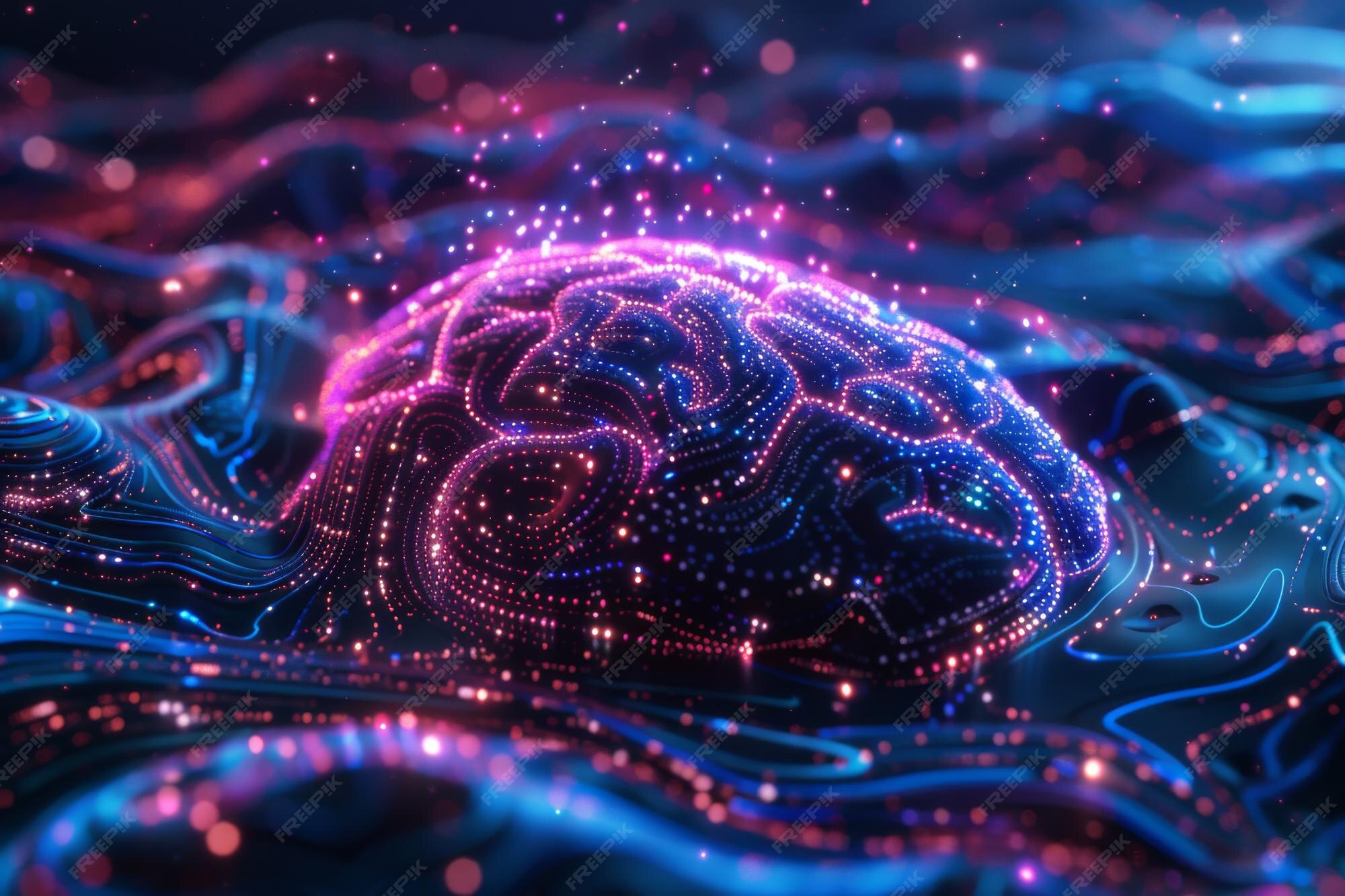 Ai Brain Surrounded By Holographic Data Patterns Deep Learning Algorithms Visualized Premium