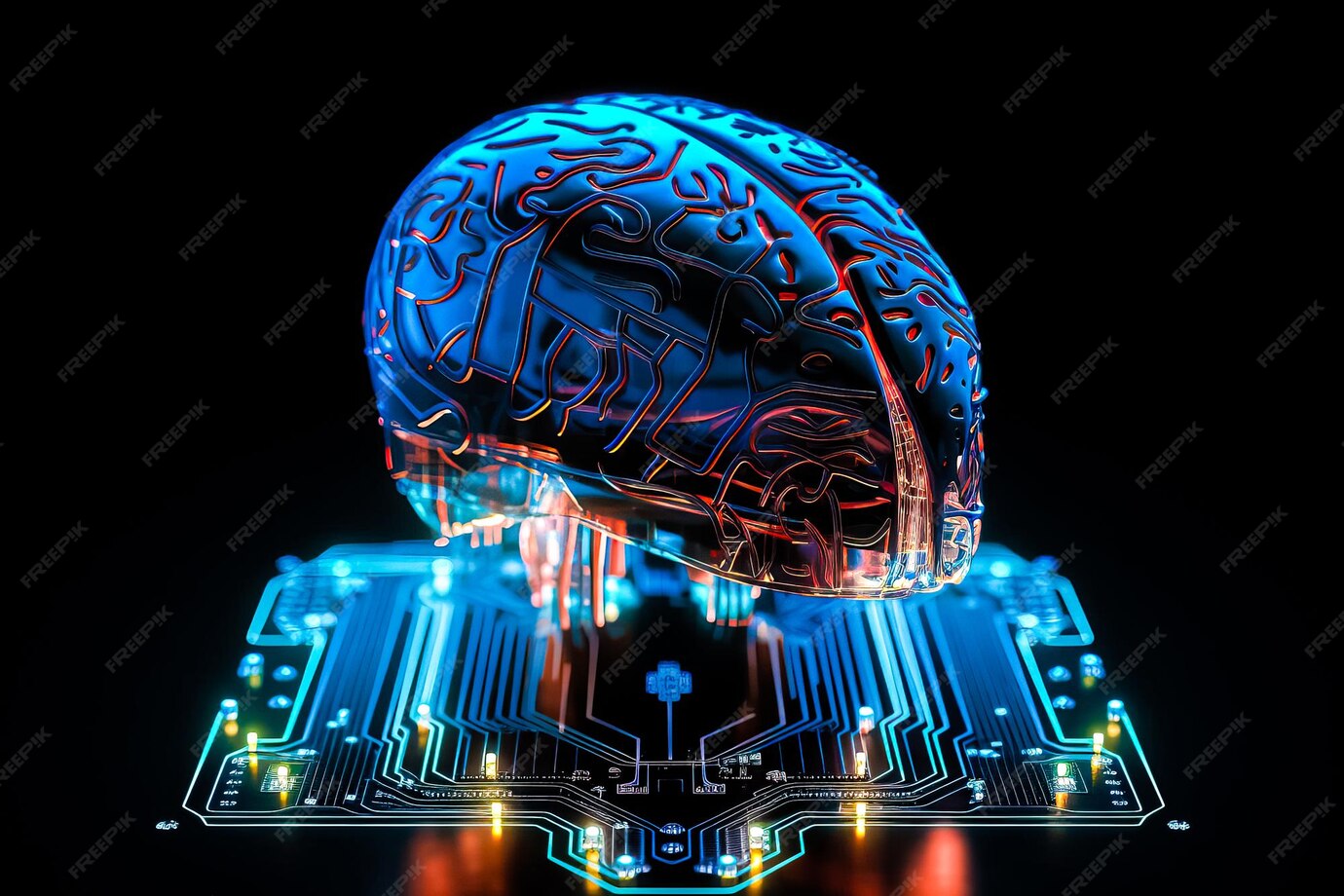 Premium Photo | Ai chipset with human brain on computer circuit board ...