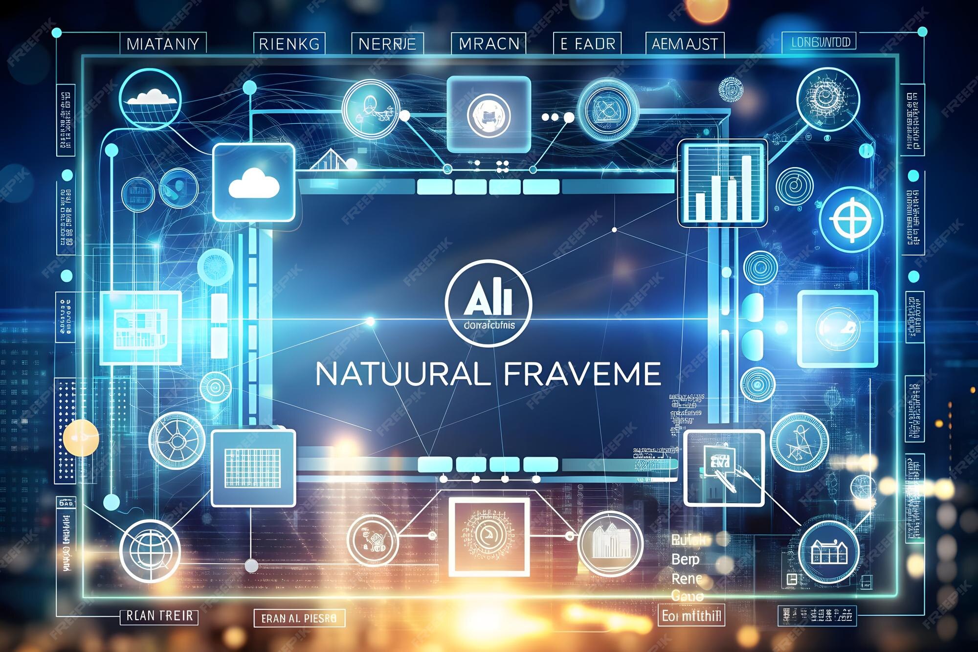 AI Driven Language Processing Frame Abstract Symbols and Data Patterns Bordering Copy Space ...