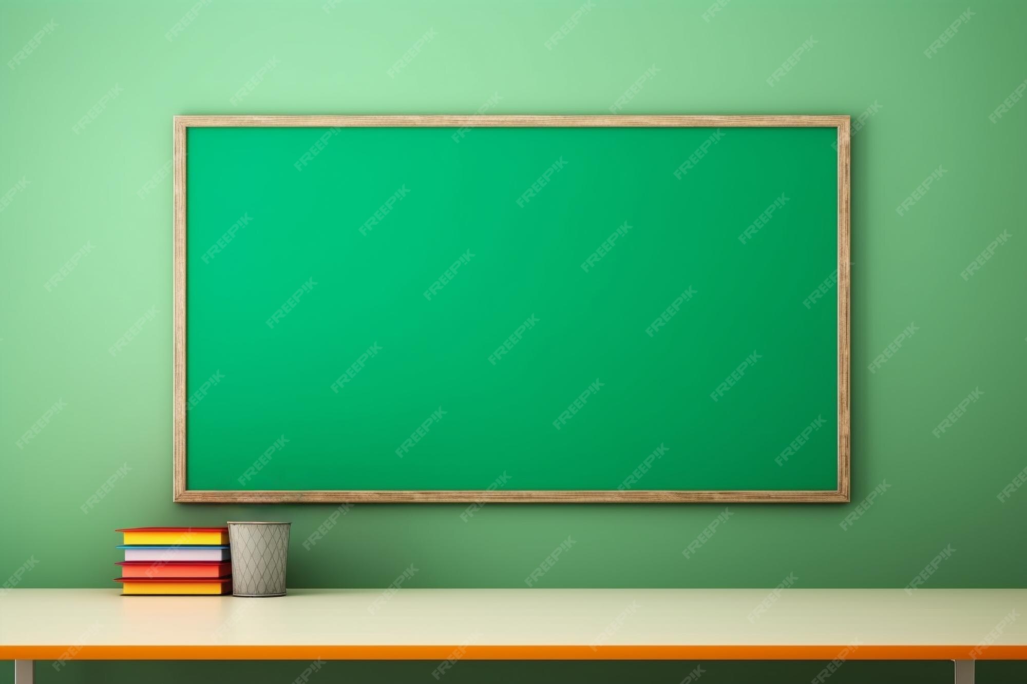 Premium Ai Image Ai Generated Blank Green Blackboard With Class Table And In Classroom Back To