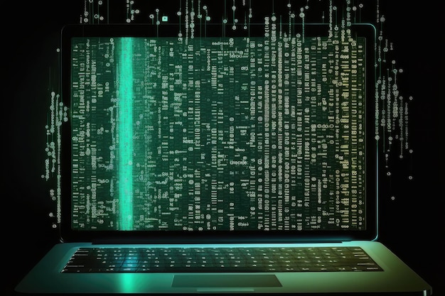 Premium Ai Image Ai Generated Hacker Laptop With Binary Computer Code Internet And Network