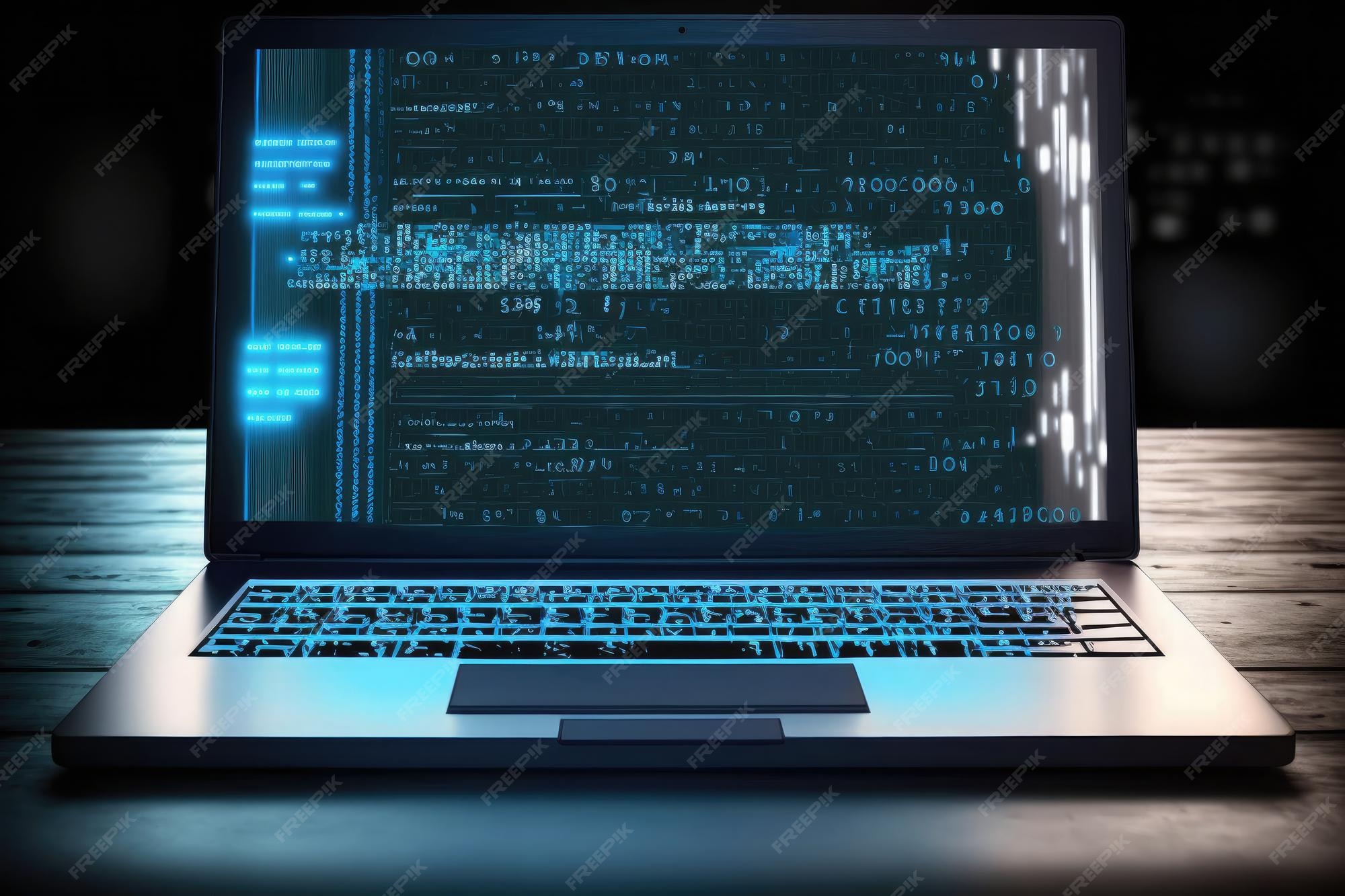Premium AI Image | AI generated hacker laptop with binary computer code internet and network ...