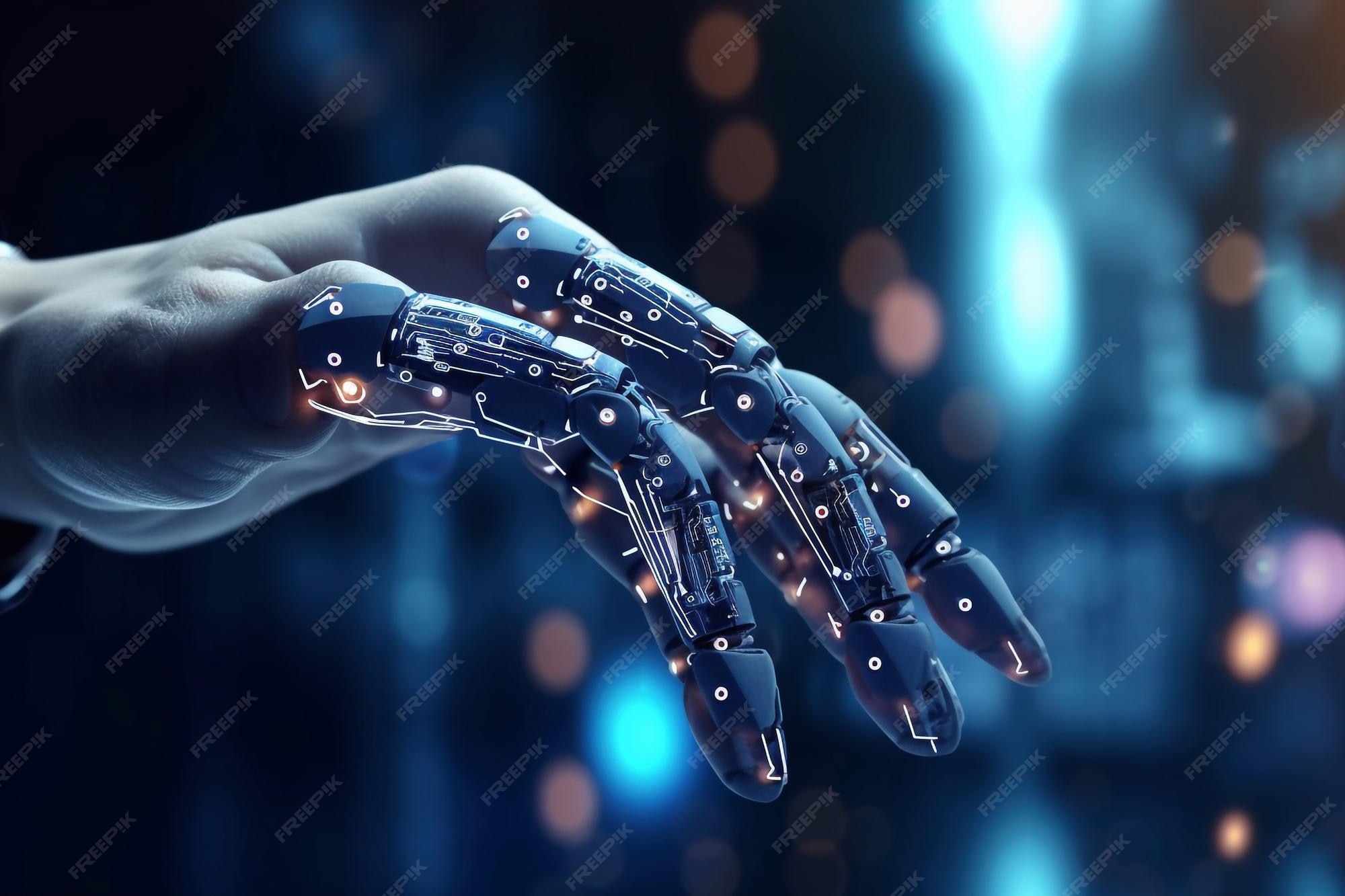 Premium Photo | Ai machine learning hands of robot and human touching on big data network ...