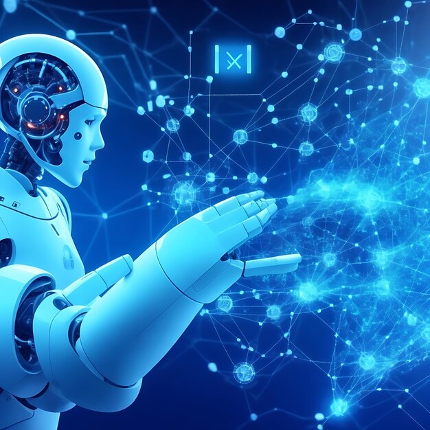 Premium AI Image | AI Machine learning Hands of robot and human Premium AI Image | AI Machine learning Hands of robot and human