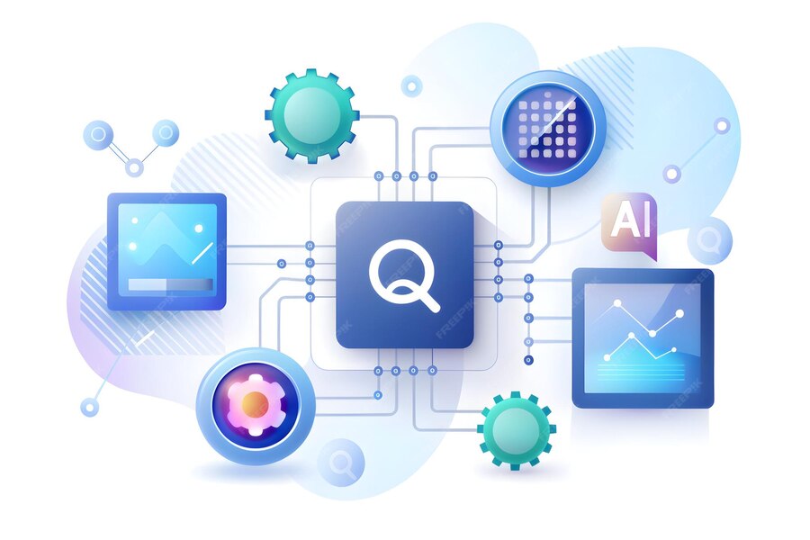 AI machine learning and QA systems icons representing the role of AI in optimizing QA systems ...