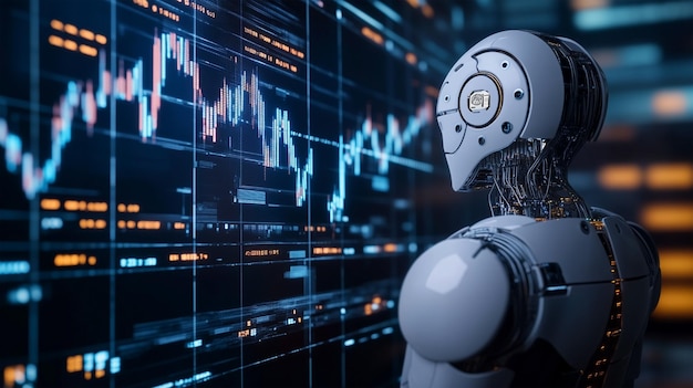 AI Robot Analyzing Financial Data | Premium AI-generated image AI Robot Analyzing Financial Data | Premium AI-generated image