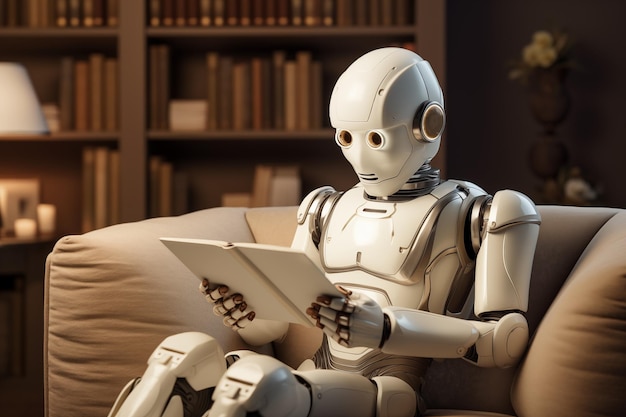 Premium Photo | Ai robot engrossed in reading Premium Photo | Ai robot engrossed in reading