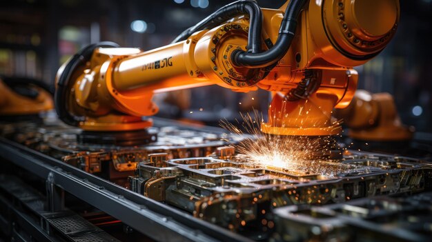 Premium AI Image | AI robot machine technology inside industrial factory Premium AI Image | AI robot machine technology inside industrial factory