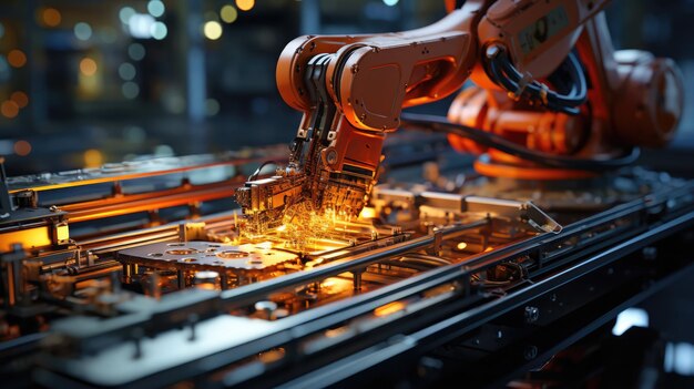Premium AI Image | AI robot machine technology inside industrial factory Premium AI Image | AI robot machine technology inside industrial factory