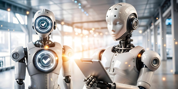 Ai Robot And Quality Assurance System Icons Representing Ai Integration In Qa Systems For
