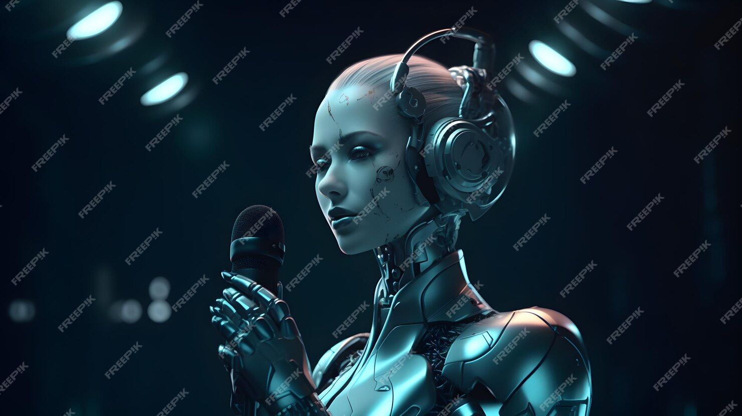 Premium AI Image | AI robotic vocalist Concept of AI generated song or ... Premium AI Image | AI robotic vocalist Concept of AI generated song or ...