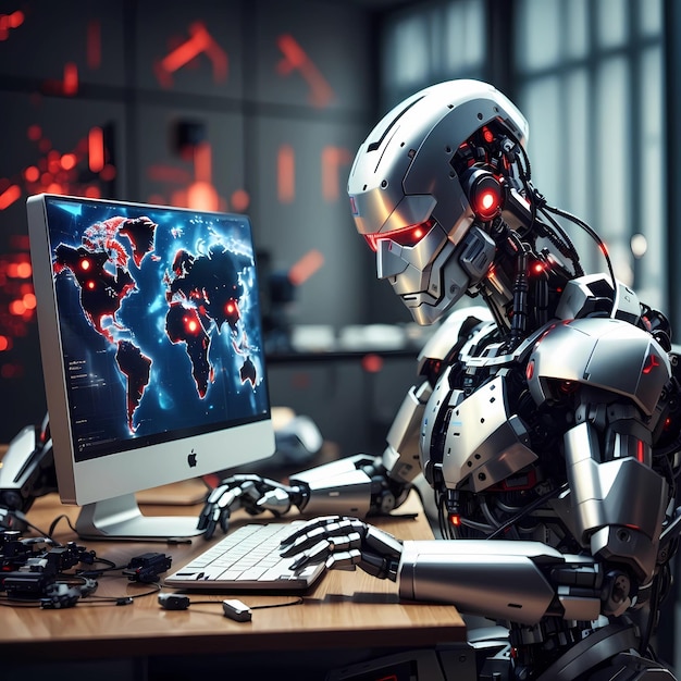 Premium AI Image | AI and Robots destroying the world Premium AI Image | AI and Robots destroying the world