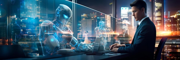 Premium Photo Aipowered Business Concept With Robots And Ai