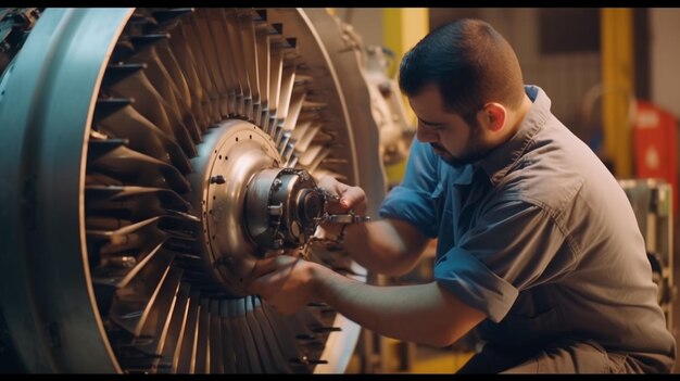 Premium AI Image | Aircraft maintenance technician working on turbine ... Premium AI Image | Aircraft maintenance technician working on turbine ...
