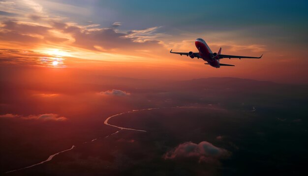 Airplane Soaring Through the Sunset | Premium AI-generated image Airplane Soaring Through the Sunset | Premium AI-generated image
