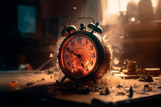 Premium AI Image | The alarm clock is on fire Generative AI Premium AI Image | The alarm clock is on fire Generative AI