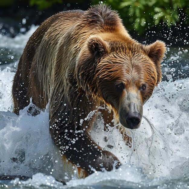 Premium Photo Alaskan Adventure Brown Bear Catching Salmon In Its Mouth Ai Generative
