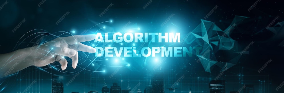 Premium Photo | Algorithm developer touching Algorithm Development word ...