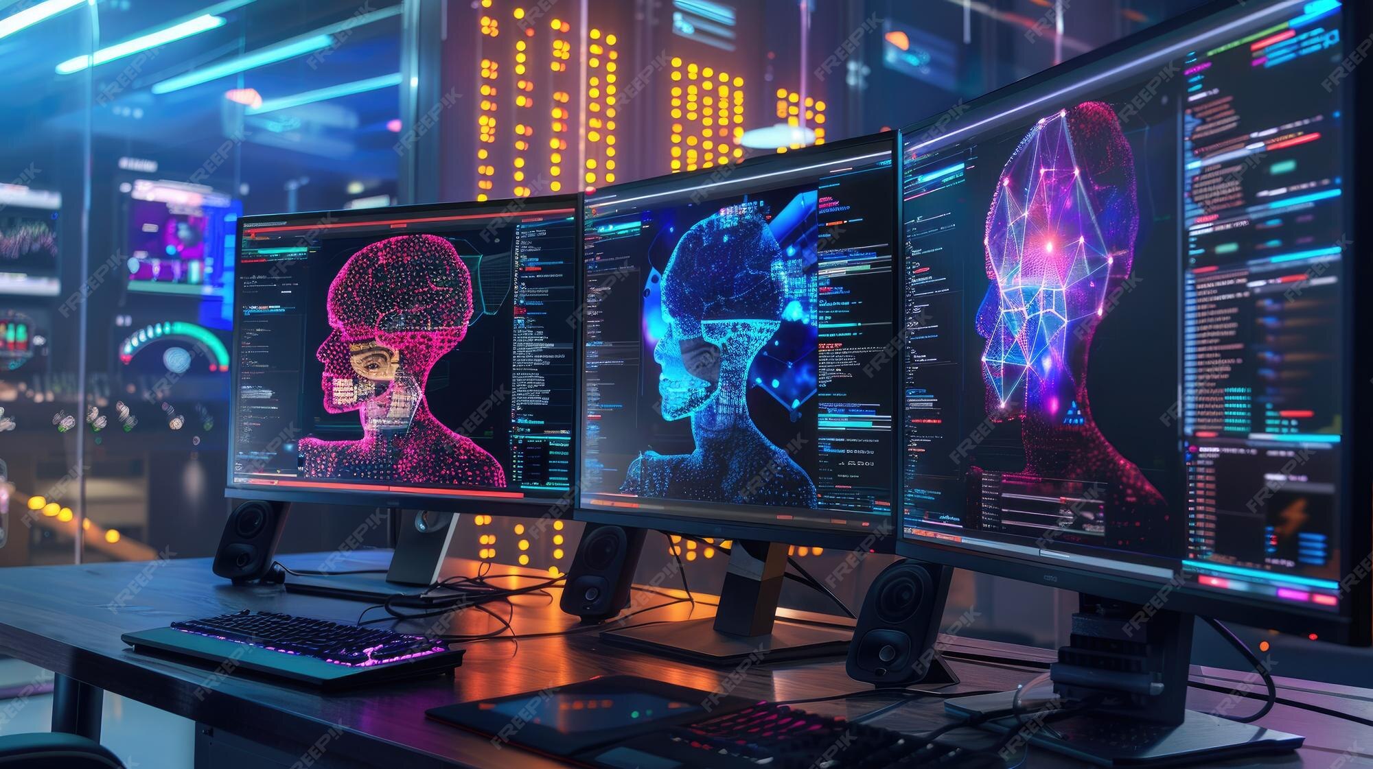 Algorithm development on multiple monitors in a programmer39s workspace | Premium AI-generated image