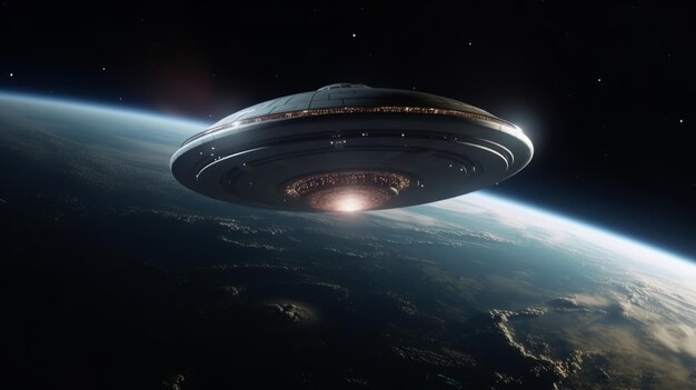 Premium AI Image | Alien UFO flies over earth Generative ai Premium AI Image | Alien UFO flies over earth Generative ai