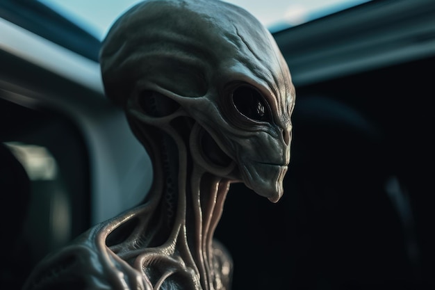 Premium Photo A Alien With A Large Head And A Large Mouth Is Sitting In A Dark Room