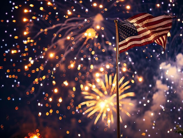 Premium Photo | The american flag is lit up with fireworks in the ... Premium Photo | The american flag is lit up with fireworks in the ...
