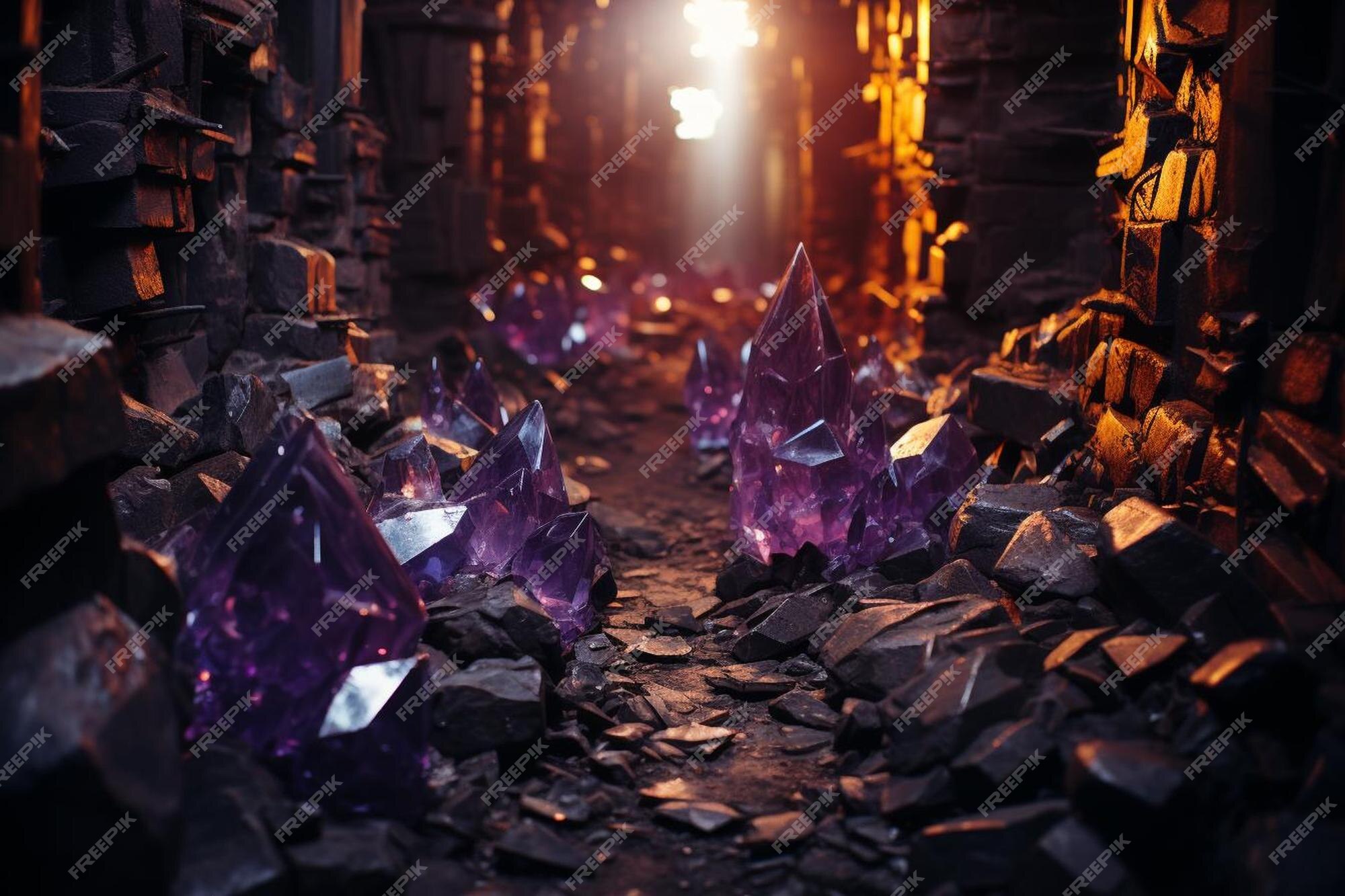 Premium AI Image | Amethyst mine tunnel inside view mysterious cave Premium AI Image | Amethyst mine tunnel inside view mysterious cave