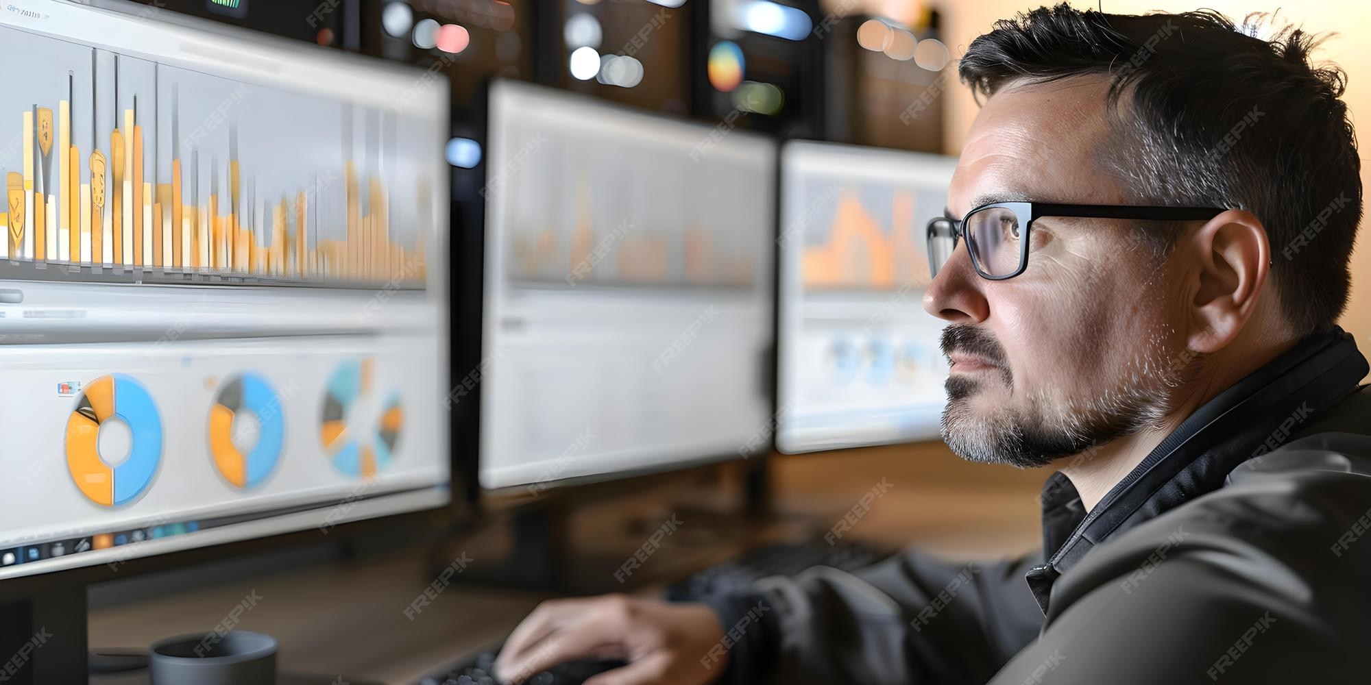 Premium Photo Analyzing Data Visualizations On Computer Monitors For Cybersecurity Risk