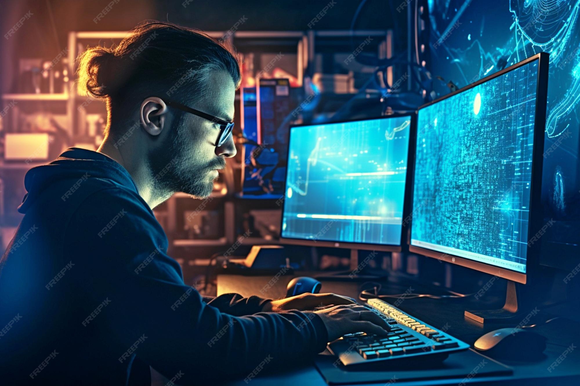 Premium Photo | Analyzing operational data A man trader is using a ...