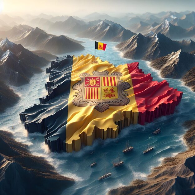 Premium AI Image | Andorra map with waving flag of country realistic photo Premium AI Image | Andorra map with waving flag of country realistic photo