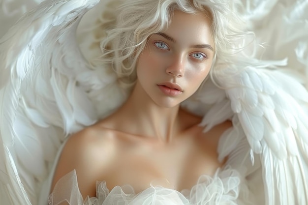Premium Photo Angel Woman Beautiful Kind Holy Girl With White Large