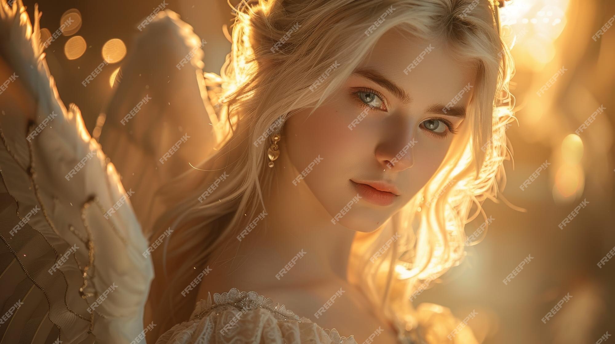 Premium Photo Angel Woman Beautiful Kind Holy Girl With White Large