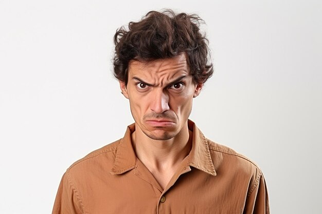 Premium Ai Image Angry Brazilian Man In Working Shirt On White Background