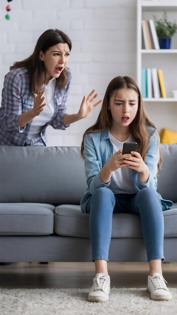 Angry Mother Shouting At Her Teenage Daughter Over Use Of Mobile Phone