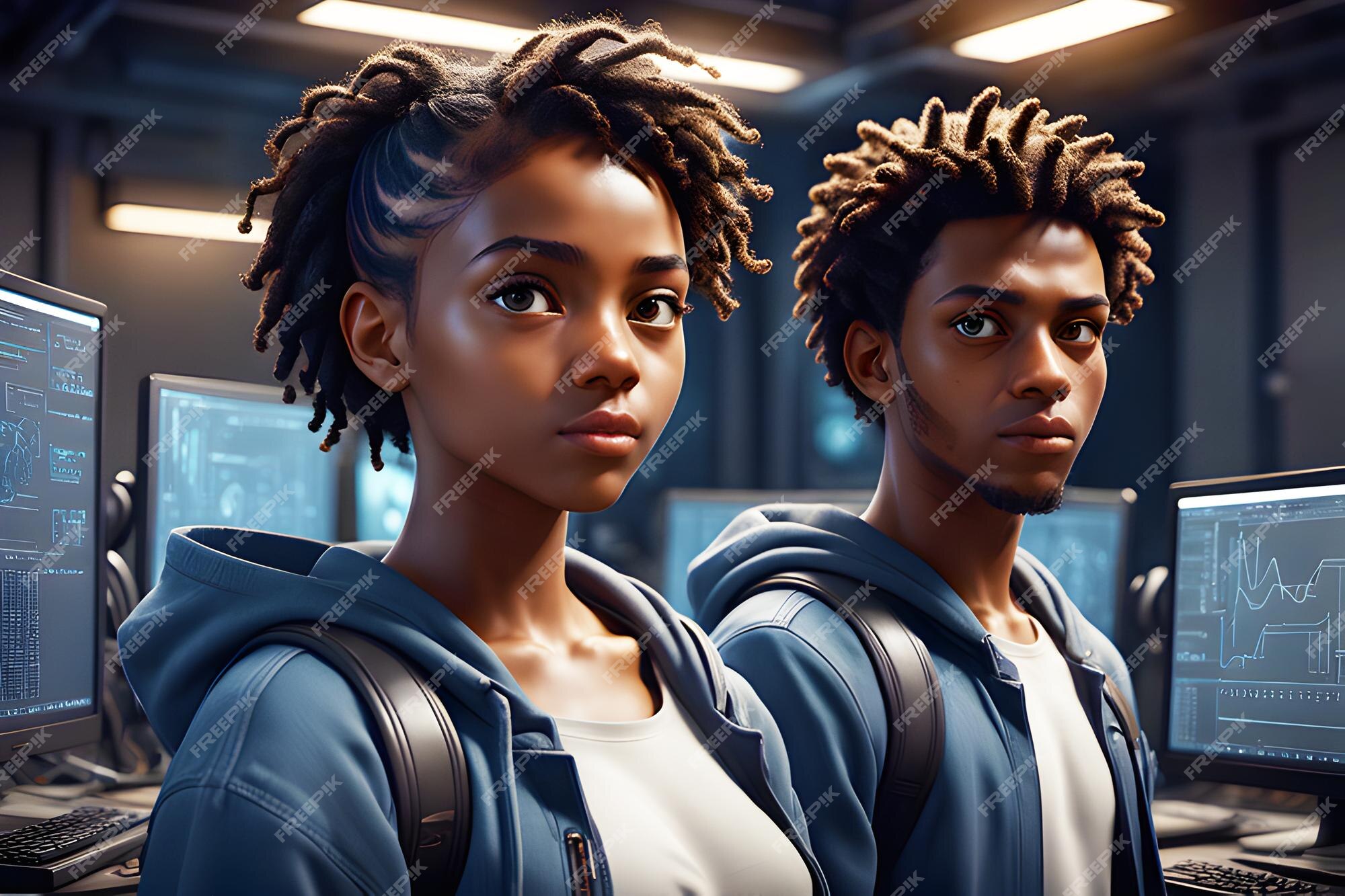 Premium AI Image | animated 22 year old black male and female cyber ... Premium AI Image | animated 22 year old black male and female cyber ...