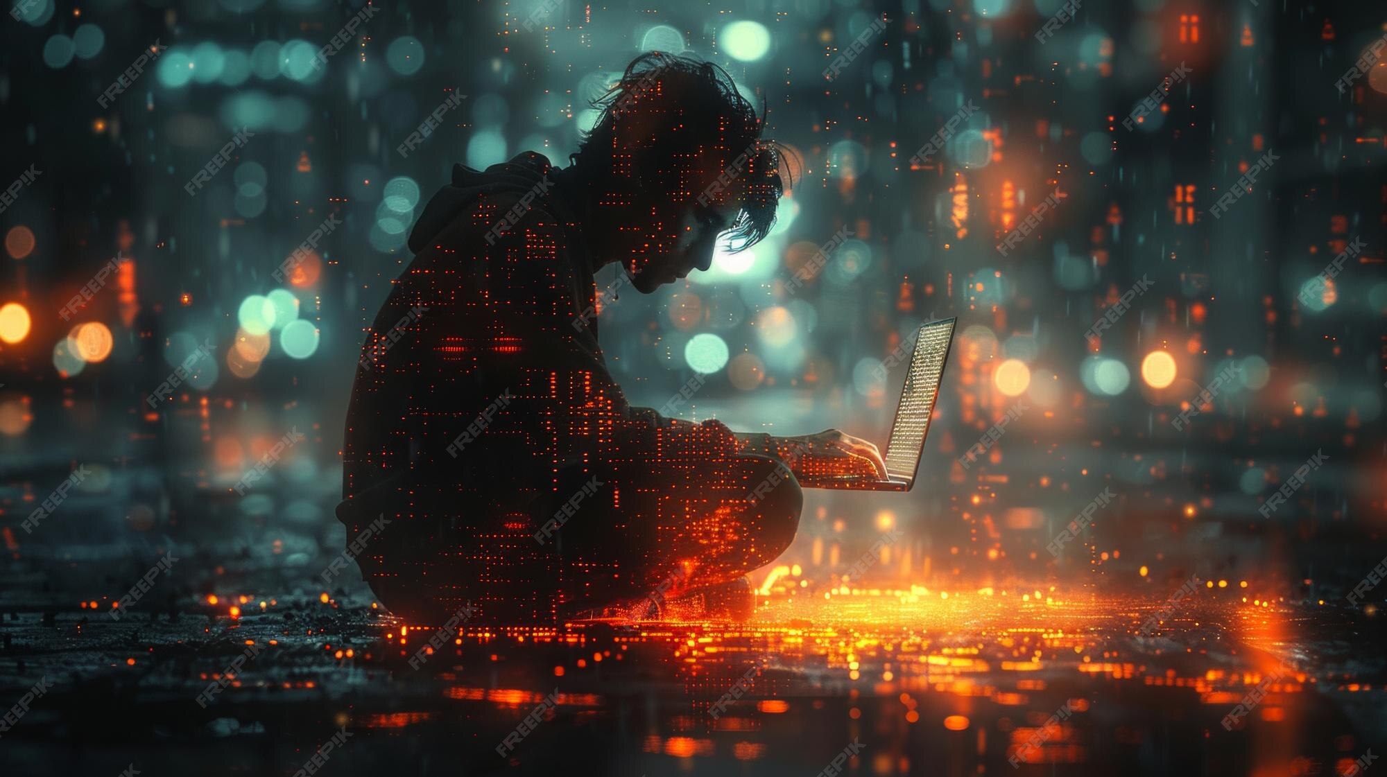 Premium Photo | Animated concept of a programmer working on a laptop for big data management ...