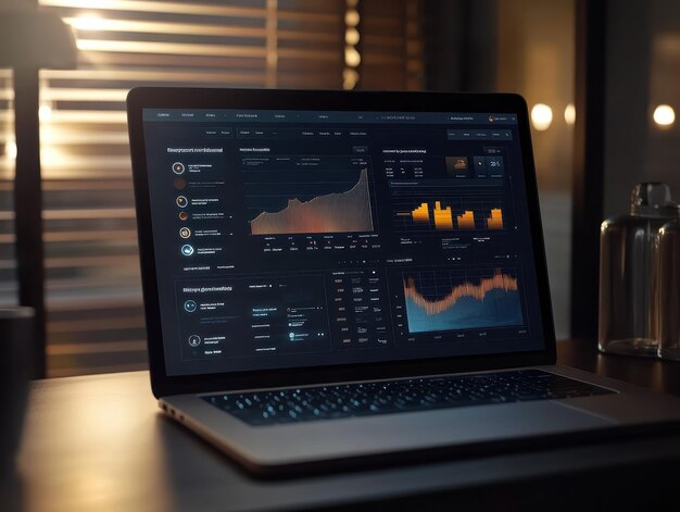 Animated laptop screen displaying digital marketing analytics dashboard ... Animated laptop screen displaying digital marketing analytics dashboard ...