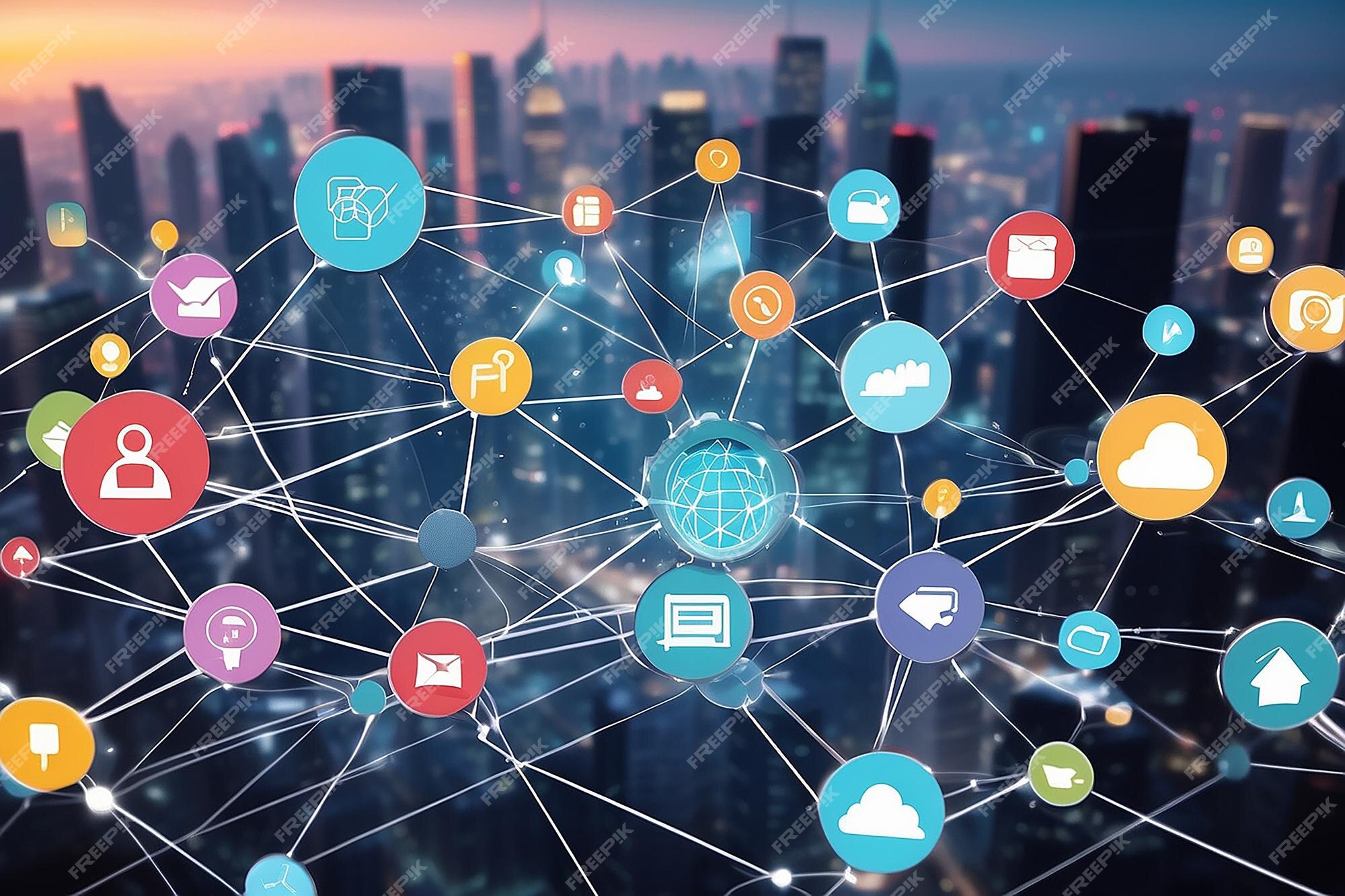 Premium Photo | Animation of network of communication icons over ... Premium Photo | Animation of network of communication icons over ...