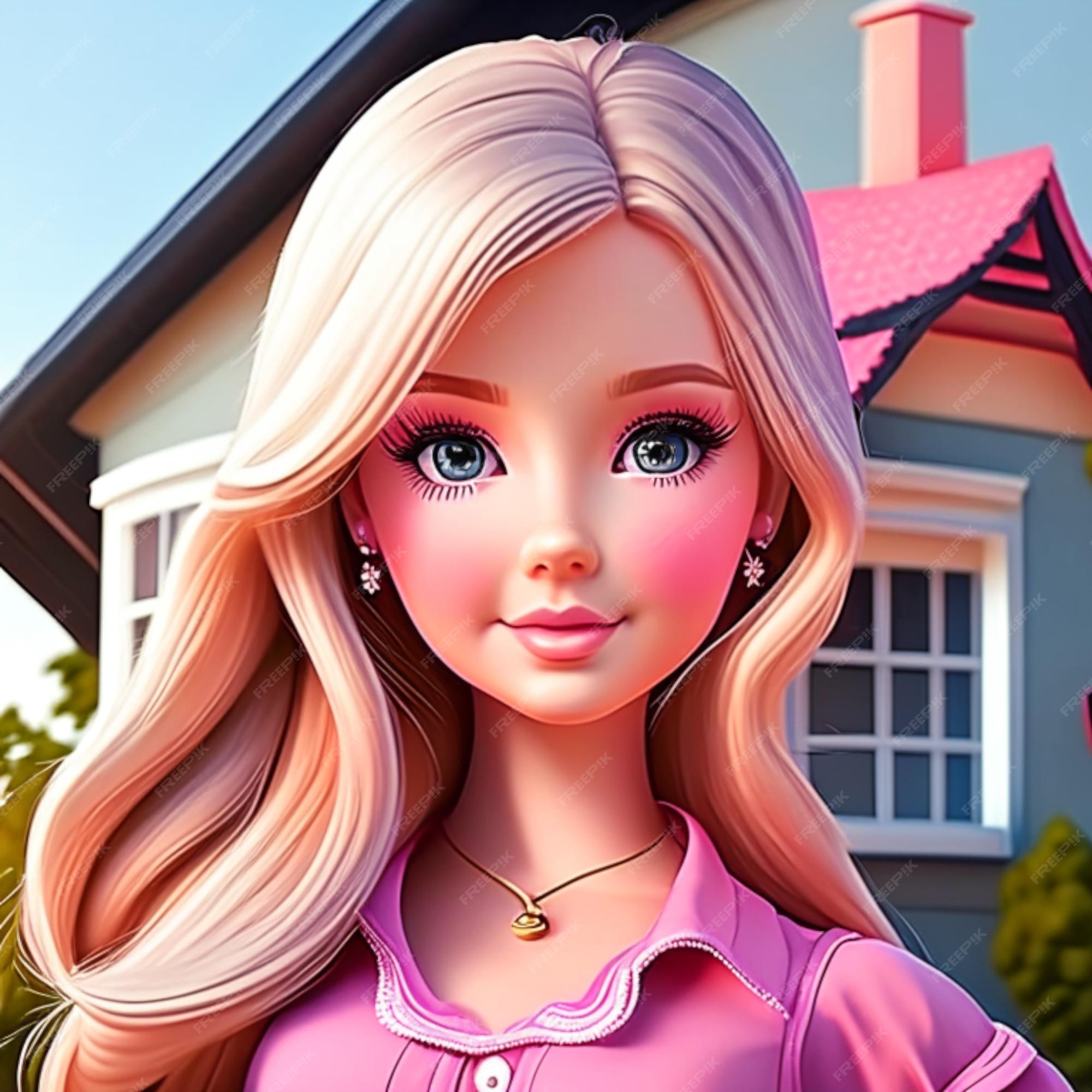 Premium Ai Image Anime Barbie Doll In Trendy Outfit Standing In Front Of His House