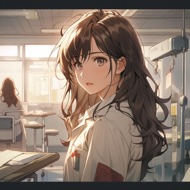 Anime Girl In A Hospital Room With A Nurse In The Background Generative Ai Premium Ai