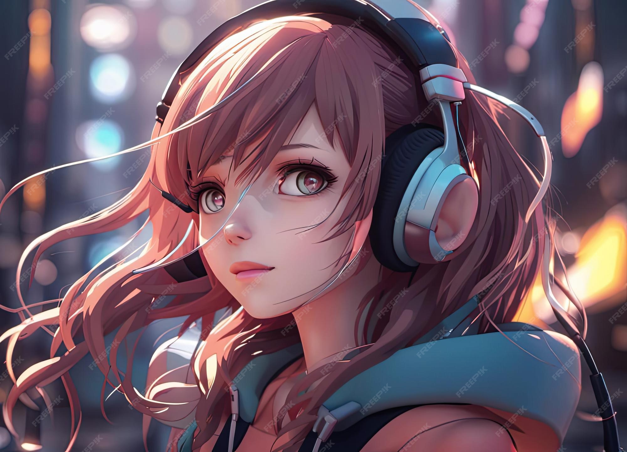 Premium AI Image | Anime girl listening to music with headphones Premium AI Image | Anime girl listening to music with headphones
