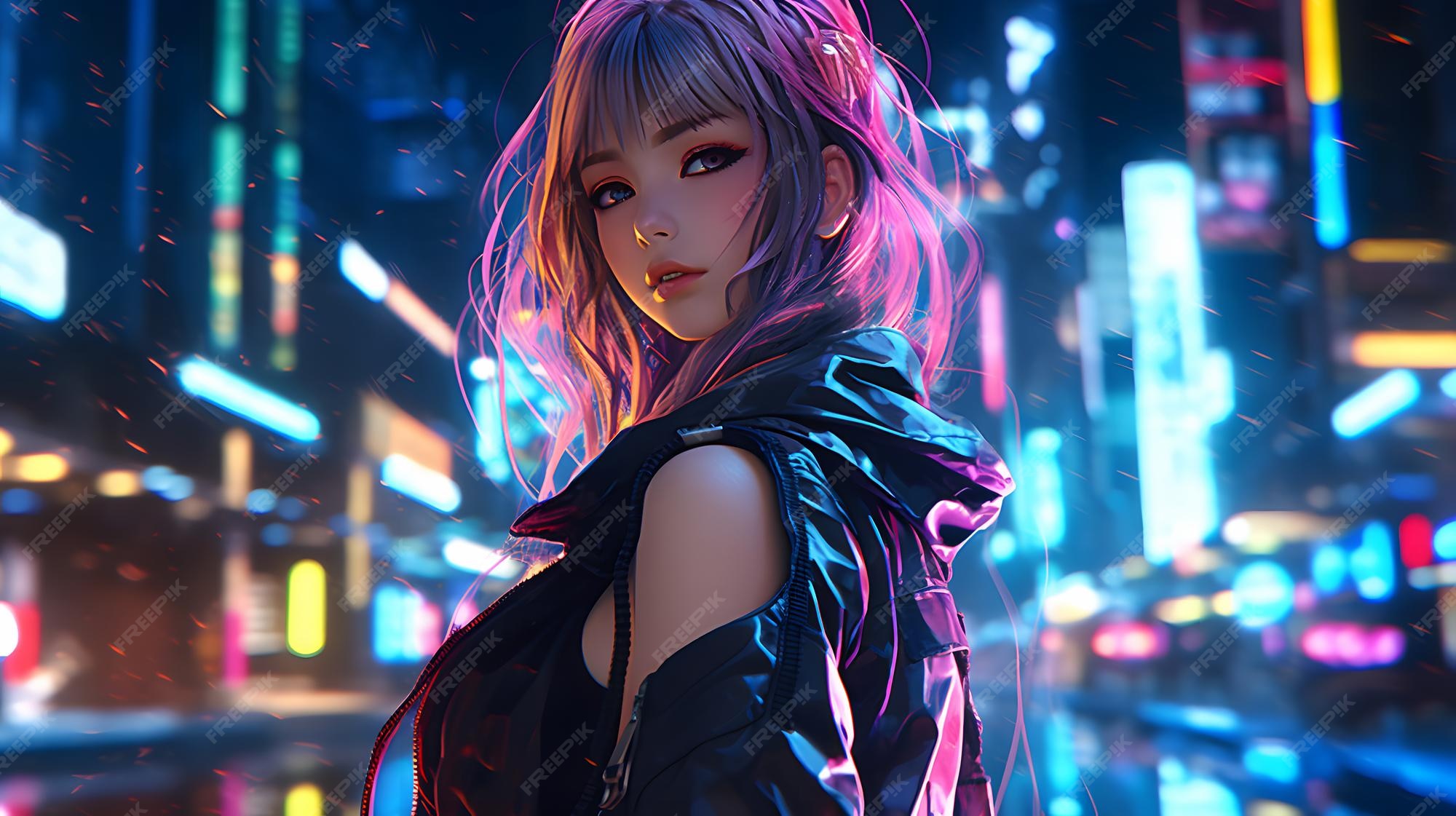 Premium Ai Image Anime Girl Neon Chronicles Cyberpunk Girls In The City