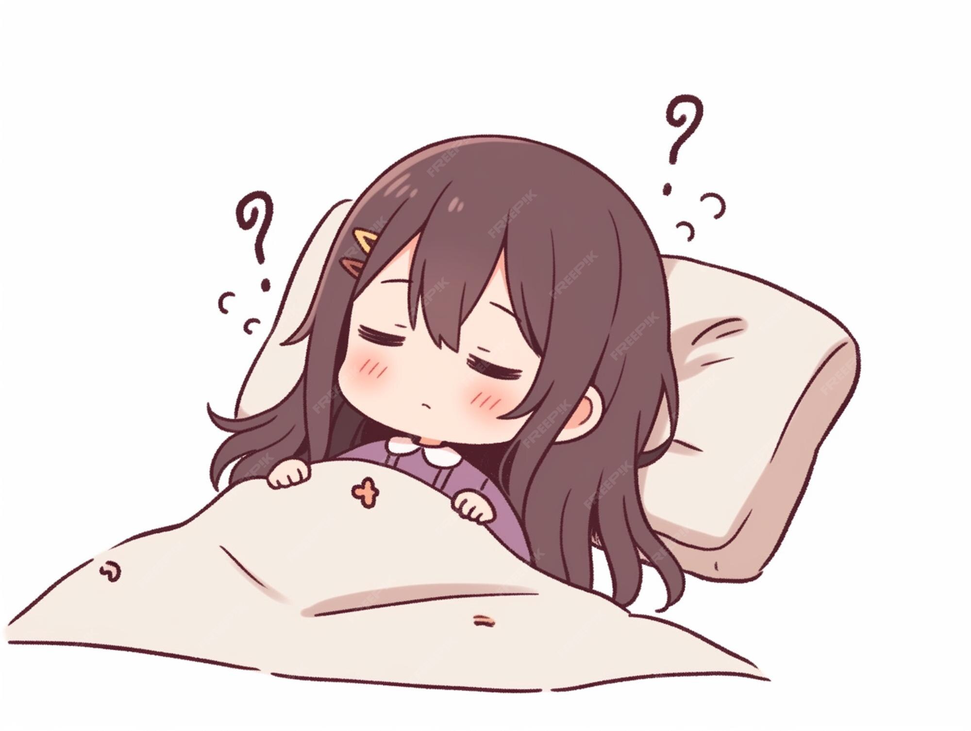 Premium Photo Anime Girl Sleeping In Bed With Question Marks Above Her Head Generative Ai