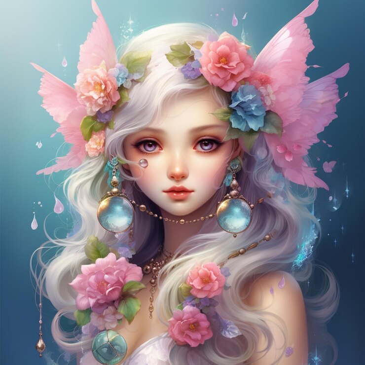 Premium Ai Image Anime Girl With Flowers And Butterflies In Her Hair Generative Ai