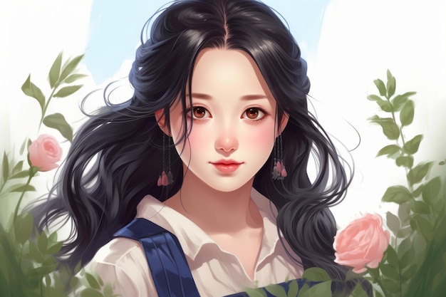 Premium Ai Image Anime Girl With Long Black Hair And Blue Eyes